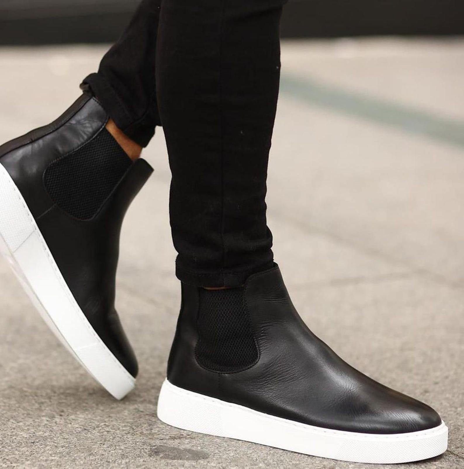 Handmade Genuine Leather Men's Sport Chelsea Boots - Men Casual Chelsea ...