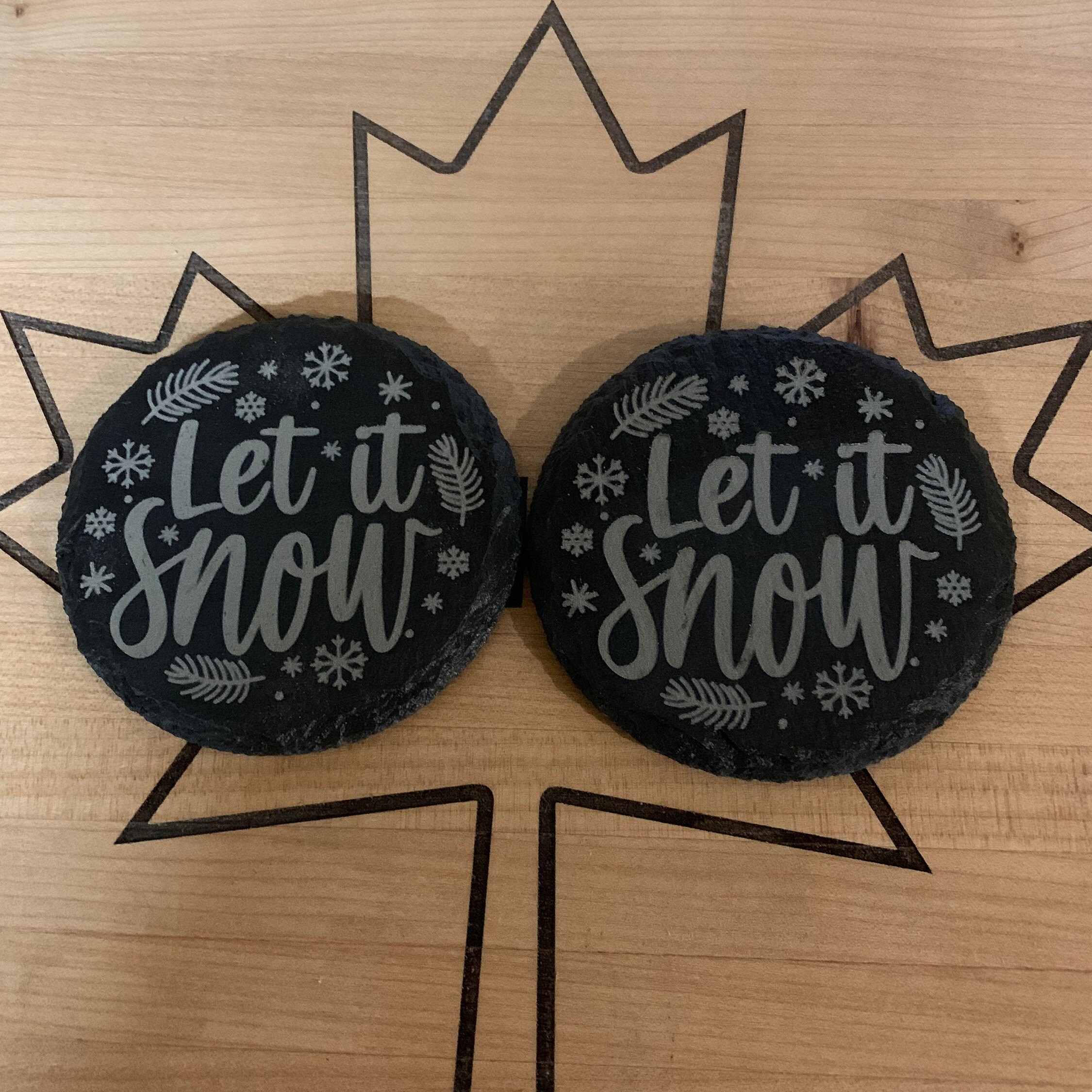 Let It Snow Slate Coasters set of 2 Merry Christmas Coaster - Etsy Canada