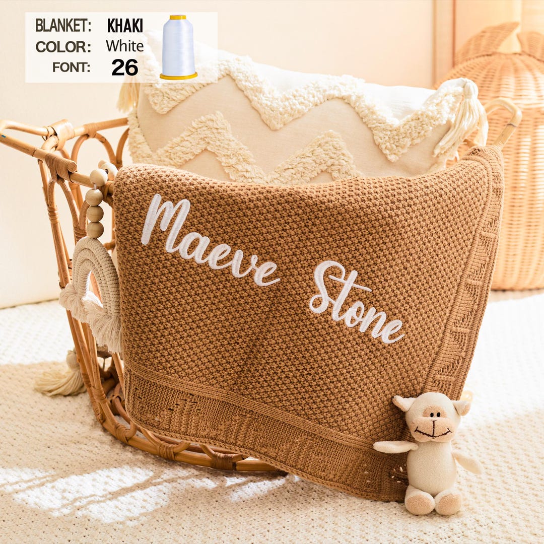 Personalized Cotton Baby Blanket, Embroidered Name, Baby Shower Gift - Etsy