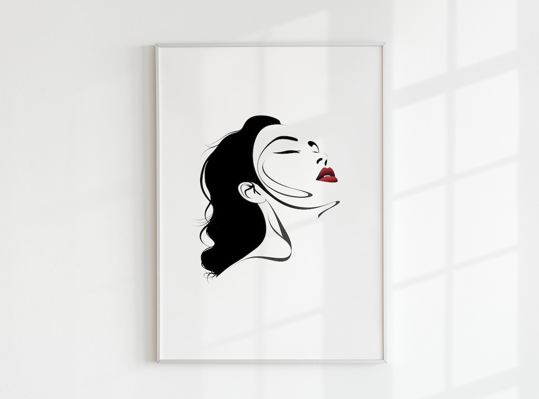 Erotic Line Art Print One Line Art Sexy Woman Line Art Red Lip - Etsy