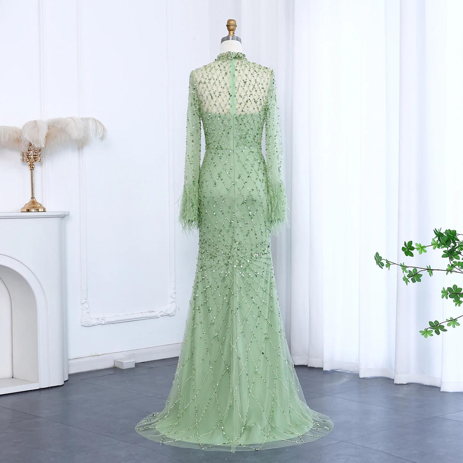 Elysara Feathered Mermaid Gown - Beaded Couture Evening Dress - Etsy
