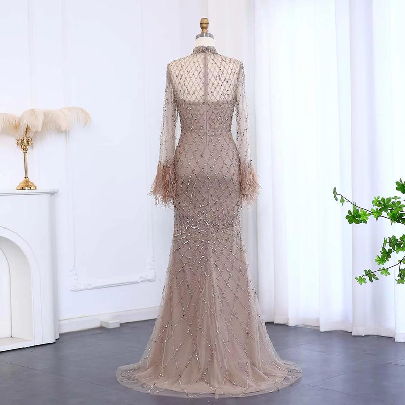 Elysara Feathered Mermaid Gown - Beaded Couture Evening Dress - Etsy