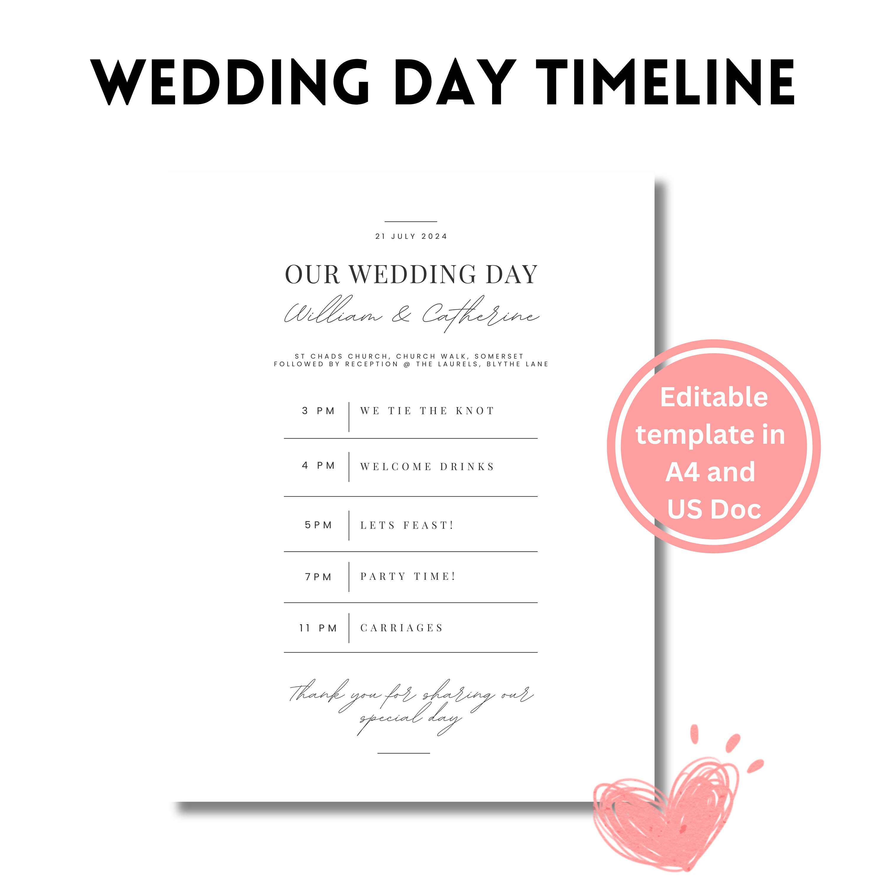 Wedding Program Template Modern Wedding Ceremony Timeline Editable ...