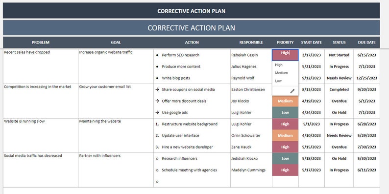 Corrective Action Plan: Project Management Google Sheets Template - Etsy