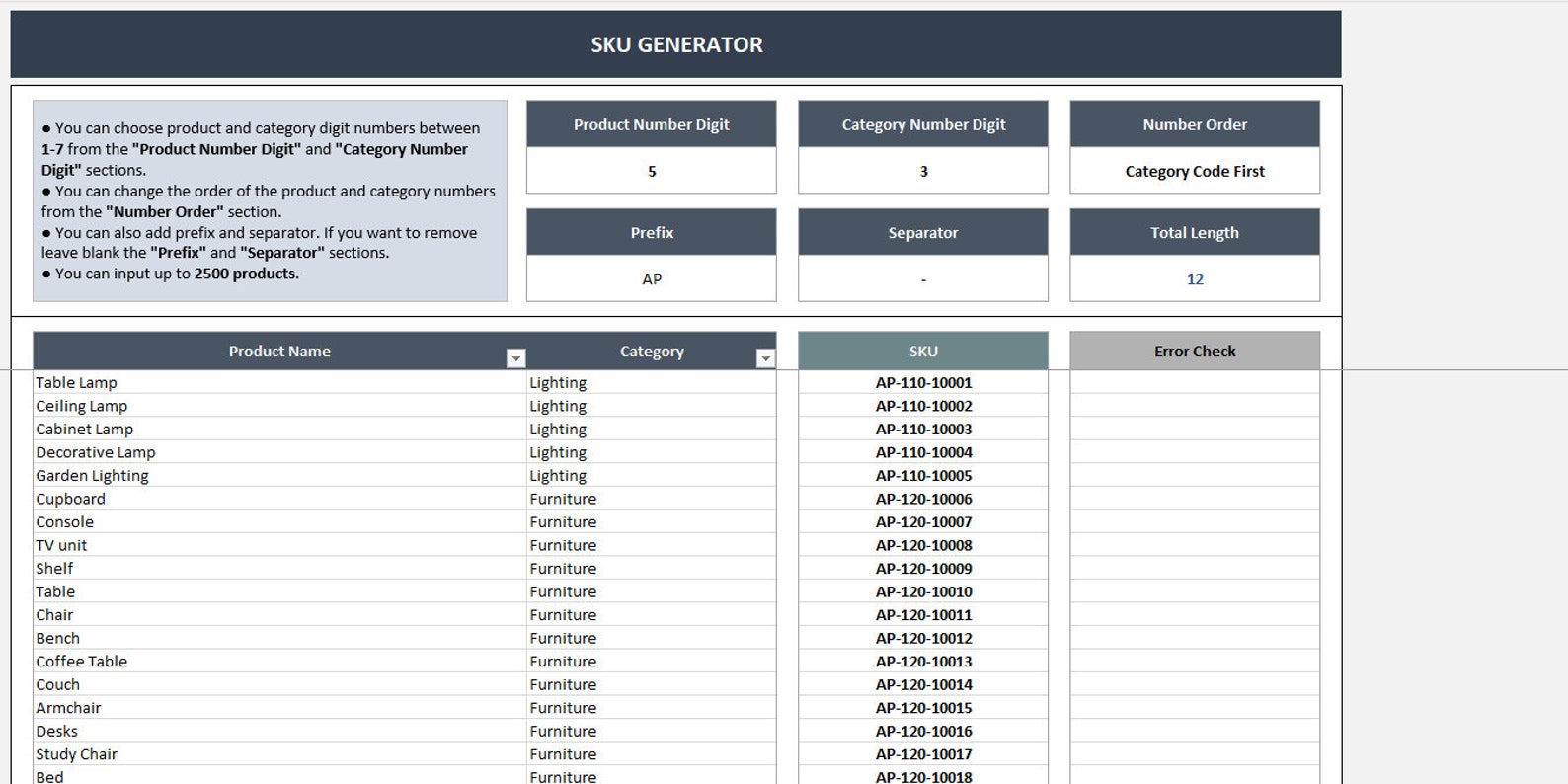 SKU Generator | Excel Template | SKU Barcode Generator | SKU Creator ...