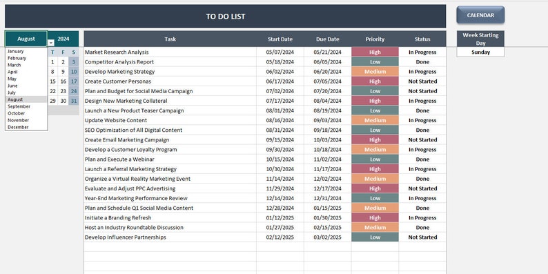 To Do List | Excel Template | to Do List Template | Task Tracker | to ...