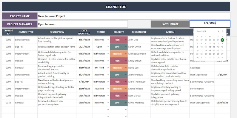 Change Log Google Sheets Template | Change Tracker | Version Control ...