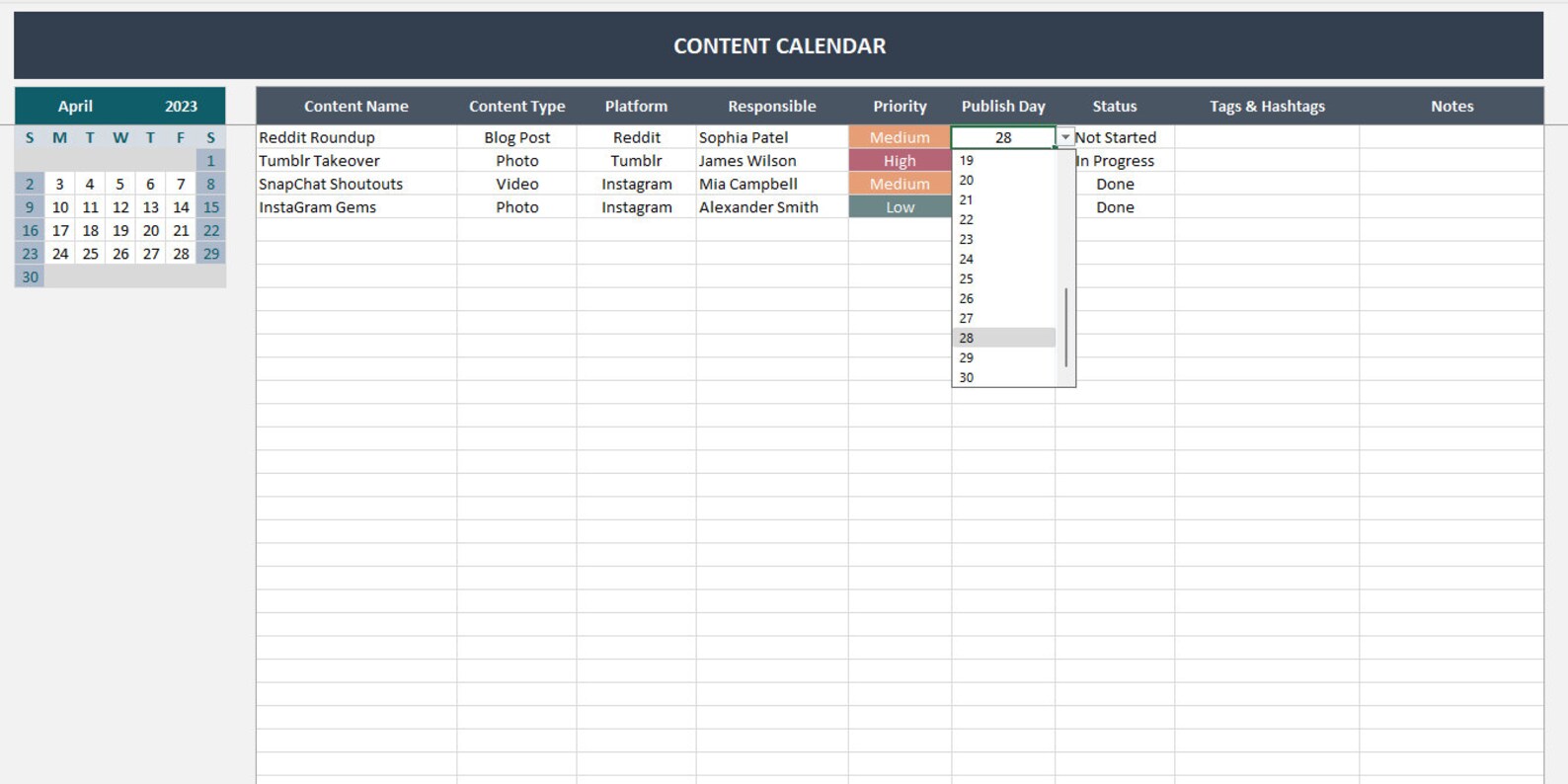 Content Calendar Excel Template | Social Media Planner | Editorial ...