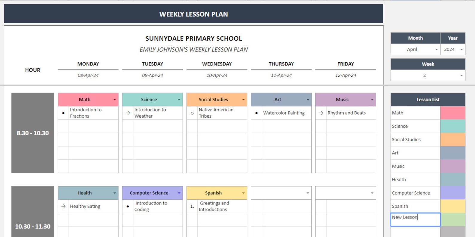 Weekly Lesson Plan | Google Sheets Template | Weekly Lesson Plan ...