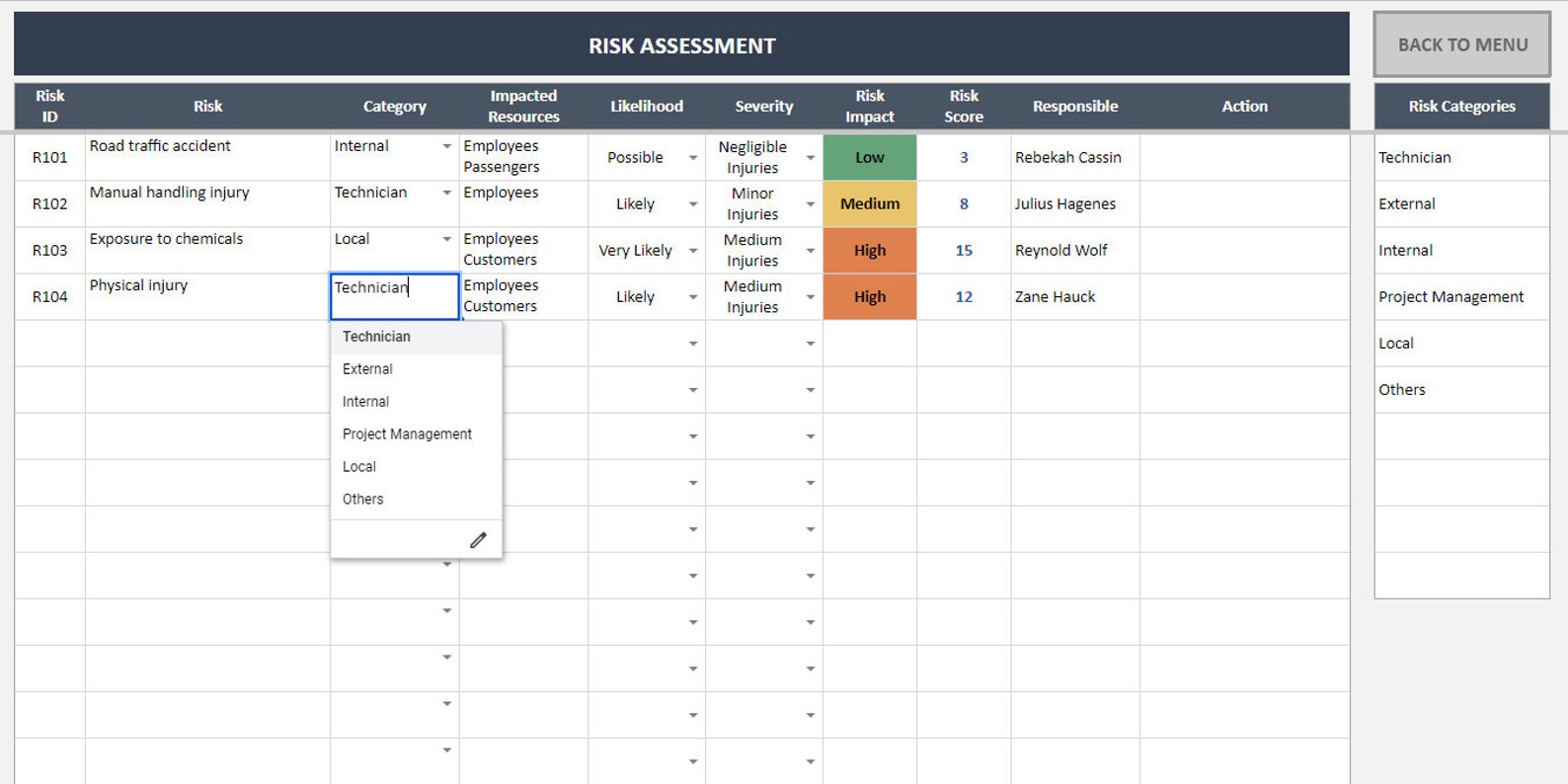 Risk Assessment | Google Sheets Template | Risk Analysis | Risk Matrix ...