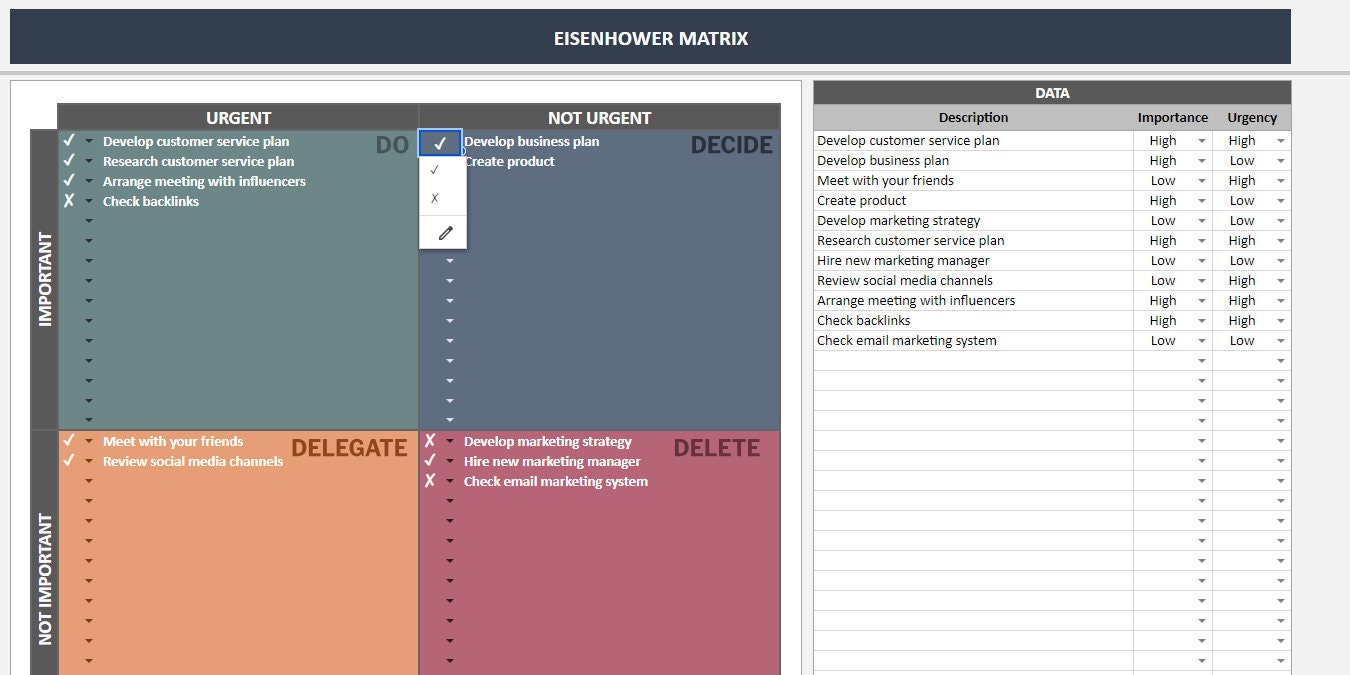 Eisenhower Matrix Google Sheets Template Eisenhower Decision Matrix ...