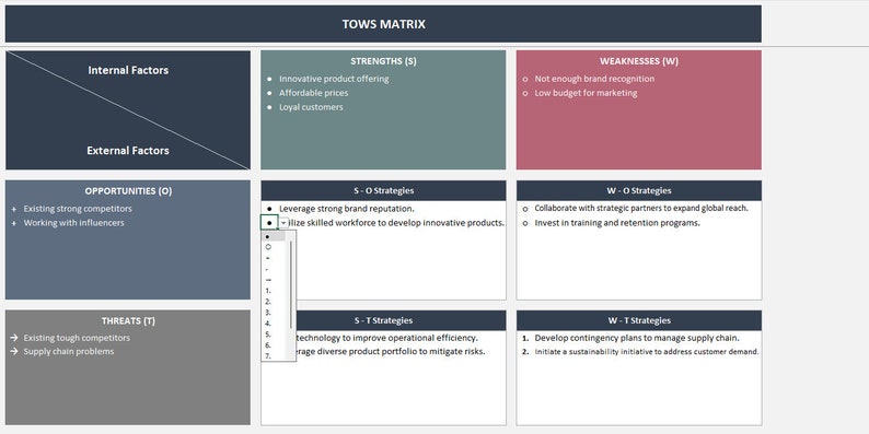 TOWS Matrix Excel Template TOWS Analysis SWOT Analysis Business ...