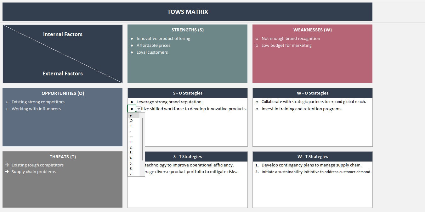 TOWS Matrix | Excel Template | TOWS Analysis | SWOT Analysis | Business ...