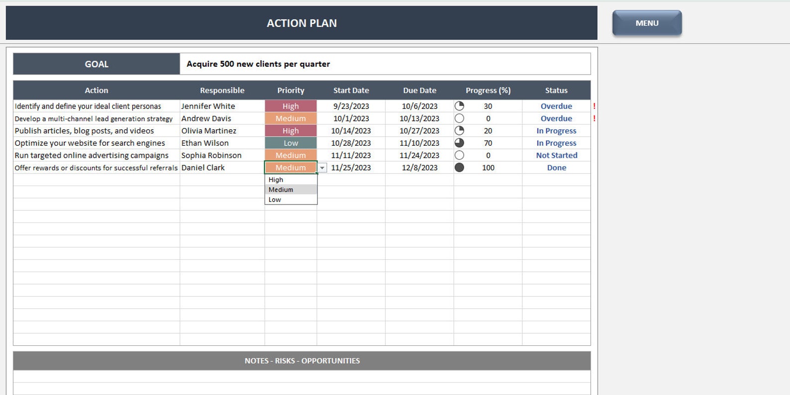Action Plan Excel Template: Goal Tracker Spreadsheet (digital Download ...