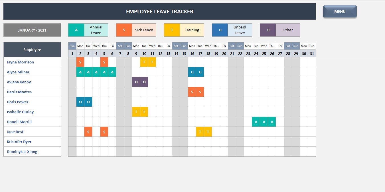 Employee Leave Tracker Excel Template Leave Management Excel Time off ...