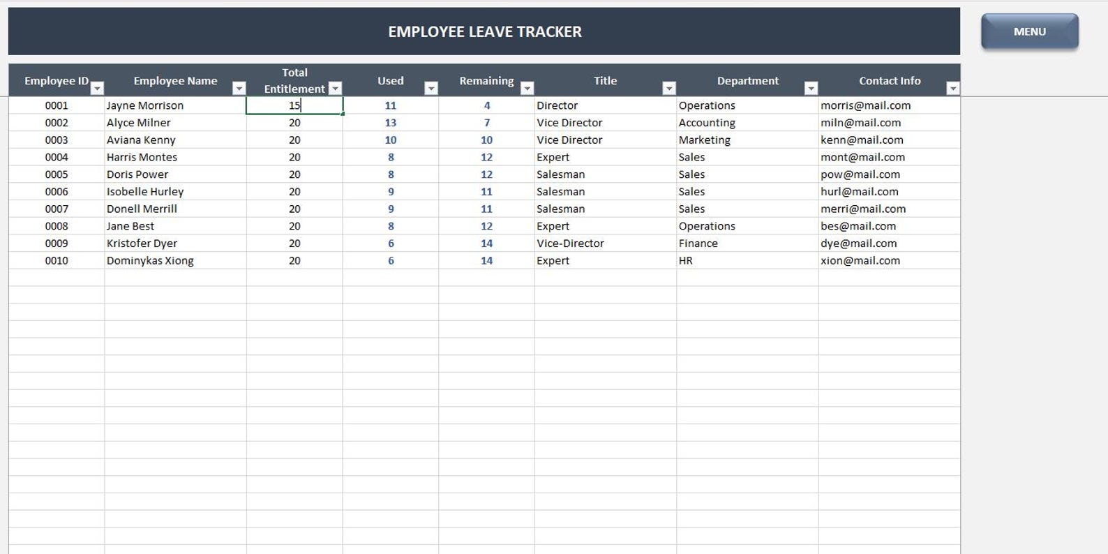 Employee Leave Tracker Excel Template | PTO Tracker Spreadsheet ...