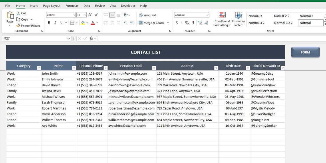 Contact List Excel Template Contact List Sheet Telephone Contact List Telephone Directory Book ...