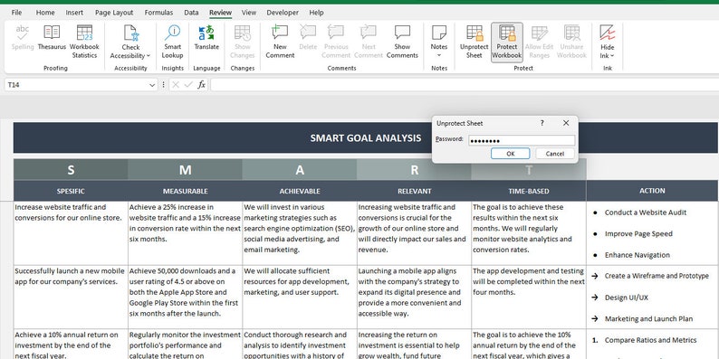 SMART Goal Analysis Excel Template SMART Goals Goal - Etsy