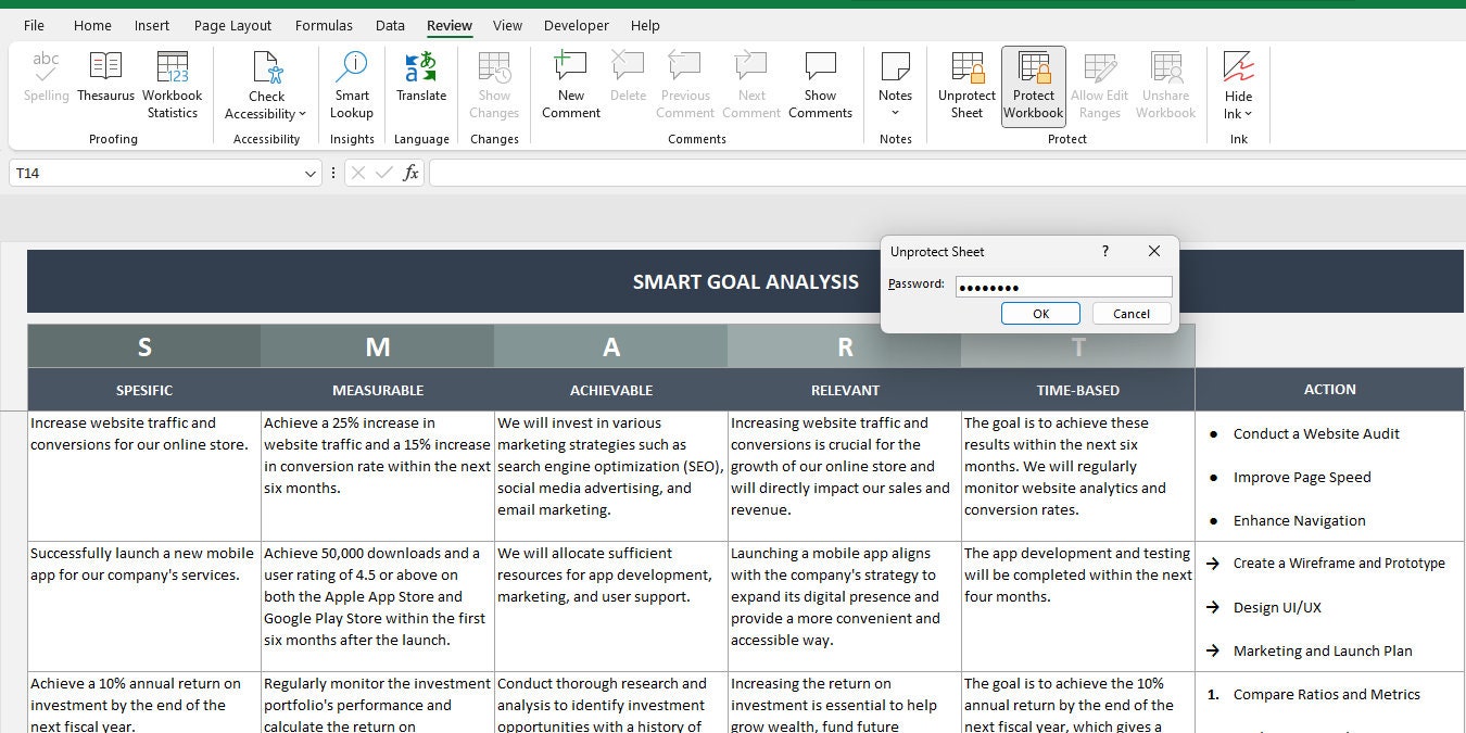 SMART Goal Analysis Excel Template SMART Goals Goal - Etsy