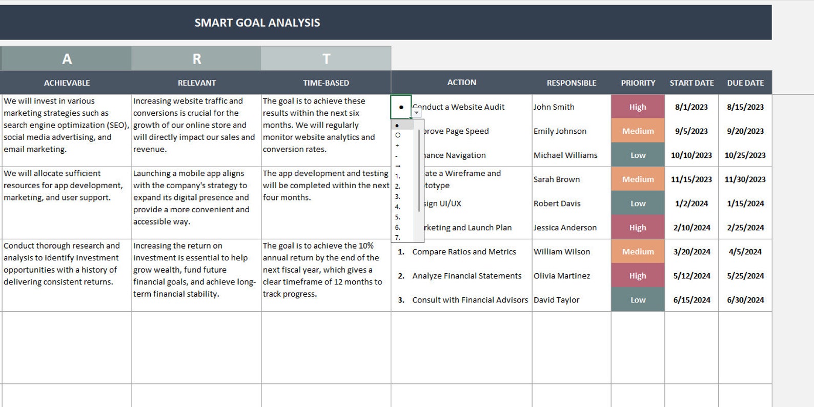 SMART Goal Analysis | Excel Template | SMART Goals | Goal Setting ...