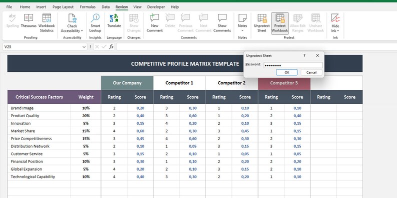 Competitive Profile Matrix Excel Template CPM Matrix Competitive ...