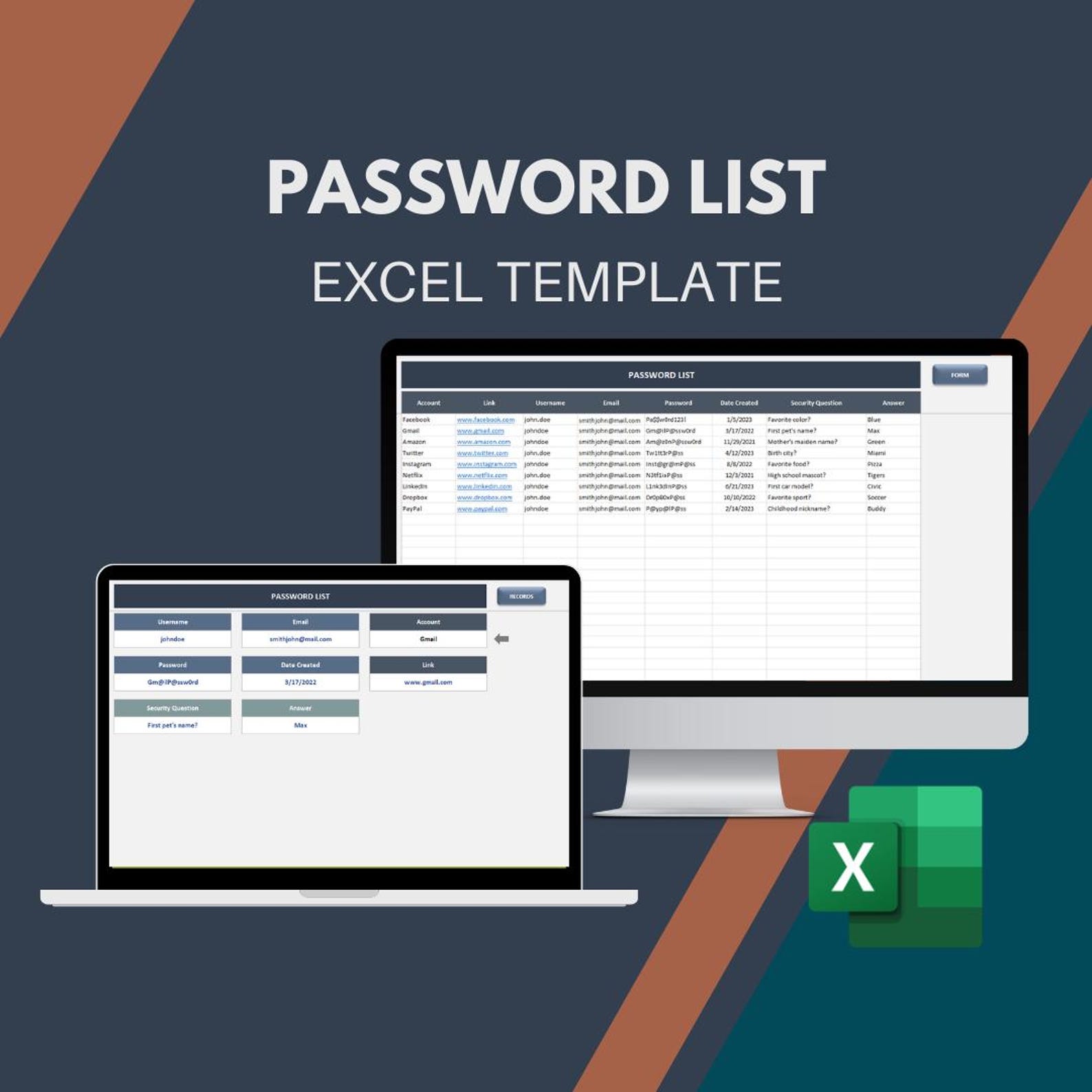 Password List Excel Template: Digital Password Manager - Etsy