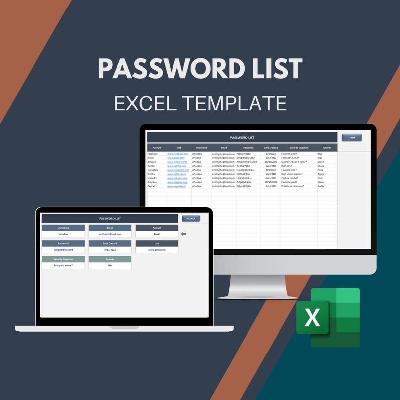 Password List Excel Template: Digital Password Manager - Etsy