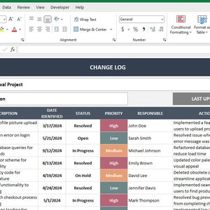 Change Log | Excel Template | Change Log Template | Change Control Log ...
