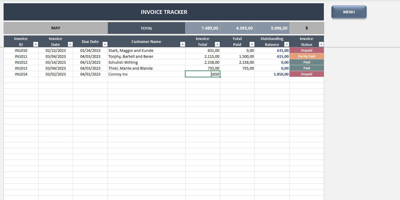 Invoice Tracker | Excel Template | Invoice Spreadsheet | Invoice ...