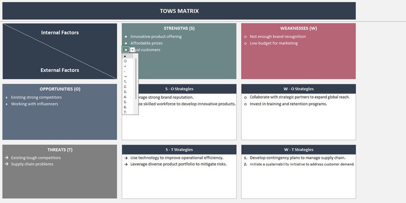 TOWS Matrix | Excel Template | TOWS Analysis | SWOT Analysis | Business ...
