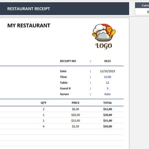 Restaurant Receipt Excel Template Restaurant Receipt Maker Restaurant ...