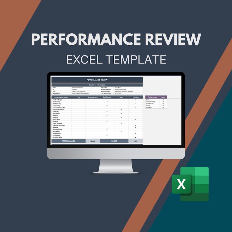 Performance Review Excel Template: Employee Evaluation Tracker - Etsy