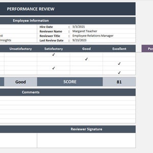 Performance Review Excel Template: Employee Evaluation Tracker - Etsy