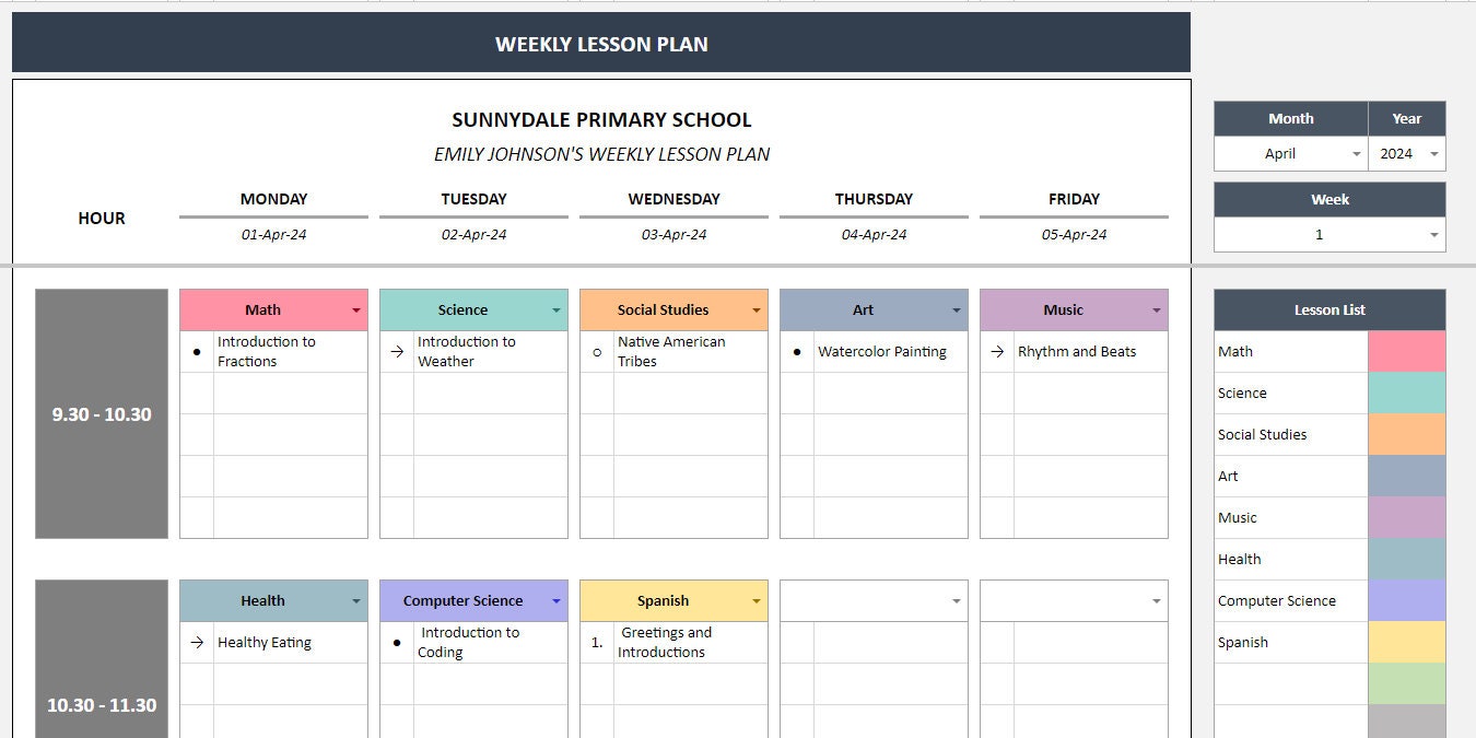 Weekly Lesson Plan | Google Sheets Template | Weekly Lesson Plan ...