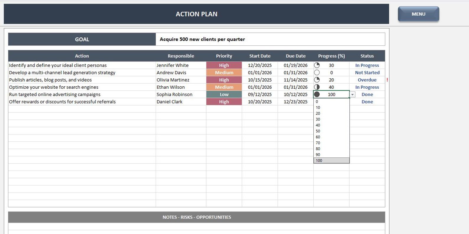 Action Plan Excel Template | Project Task Tracker | Business Planning ...