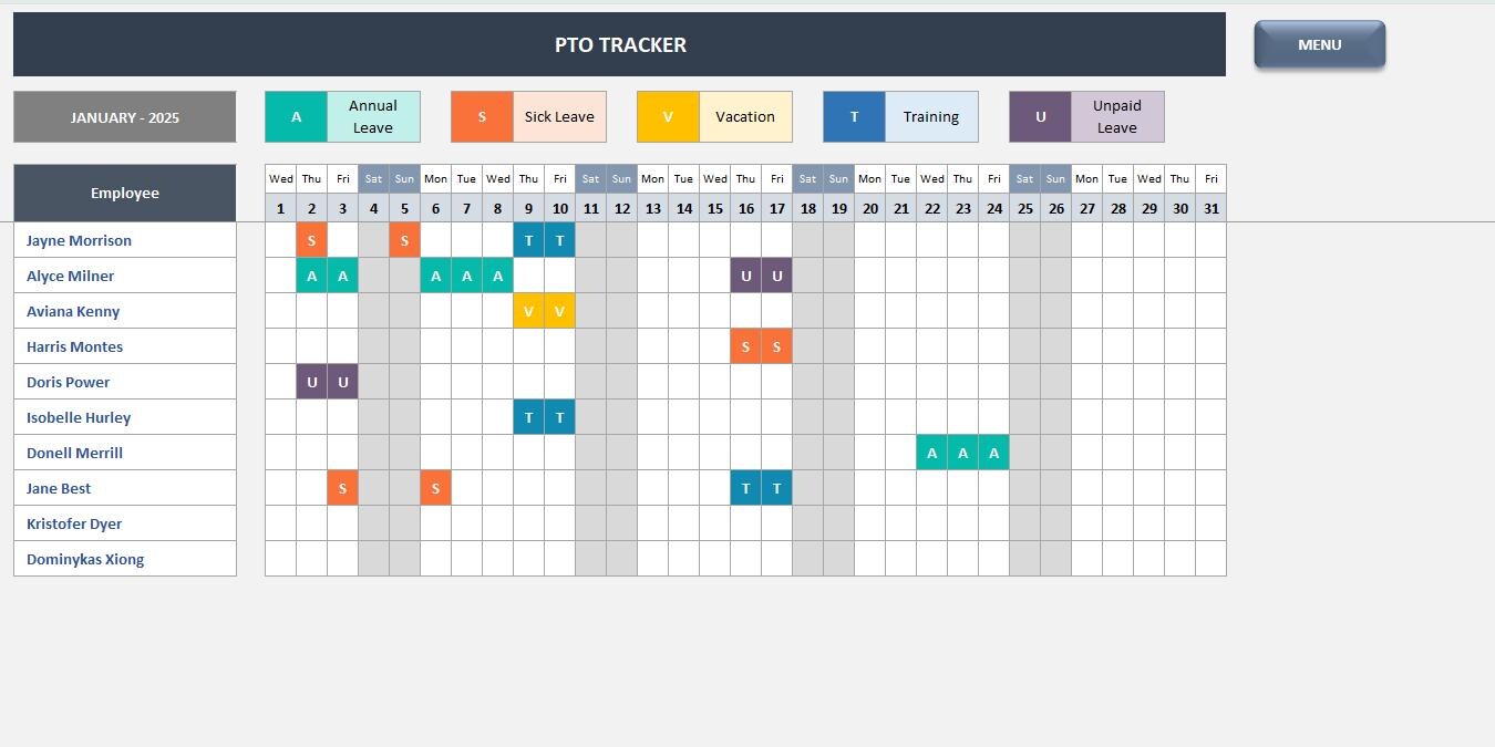 PTO Tracker Excel Template | Employee Leave Tracker | Vacation Planner ...
