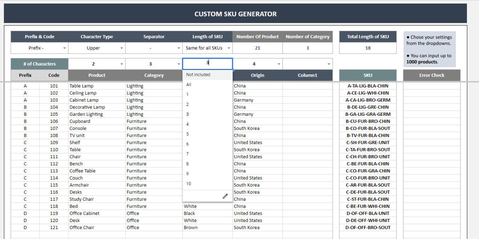 Custom SKU Generator | Google Sheets Template | Unique SKU Generator ...