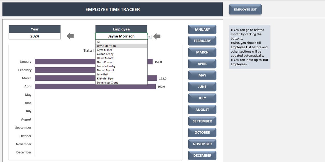 Employee Time Tracker Excel Template Employee Hour Tracker Employee ...