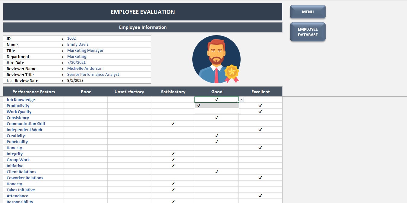 Employee Evaluation Excel Template: Performance Review, HR Assessment - Etsy