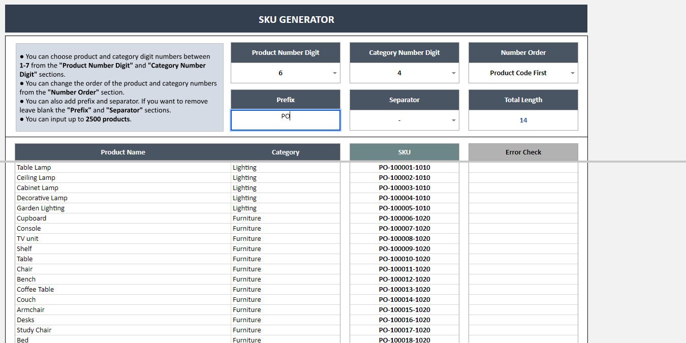 SKU Generator | Google Sheets Template | SKU Barcode Generator | SKU ...