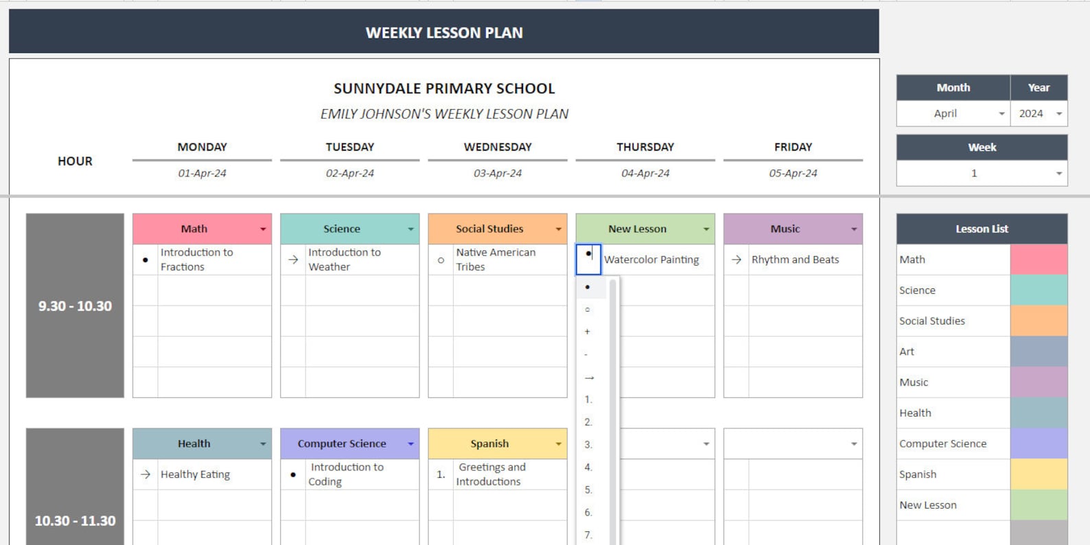 Weekly Lesson Plan | Google Sheets Template | Weekly Lesson Plan ...