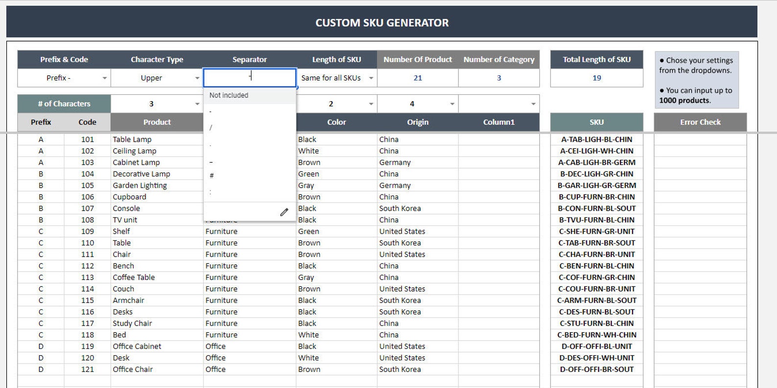Custom SKU Generator | Google Sheets Template | Unique SKU Generator ...