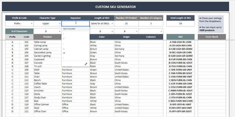 Custom SKU Generator | Google Sheets Template | Unique SKU Generator | Sku Code Generator ...
