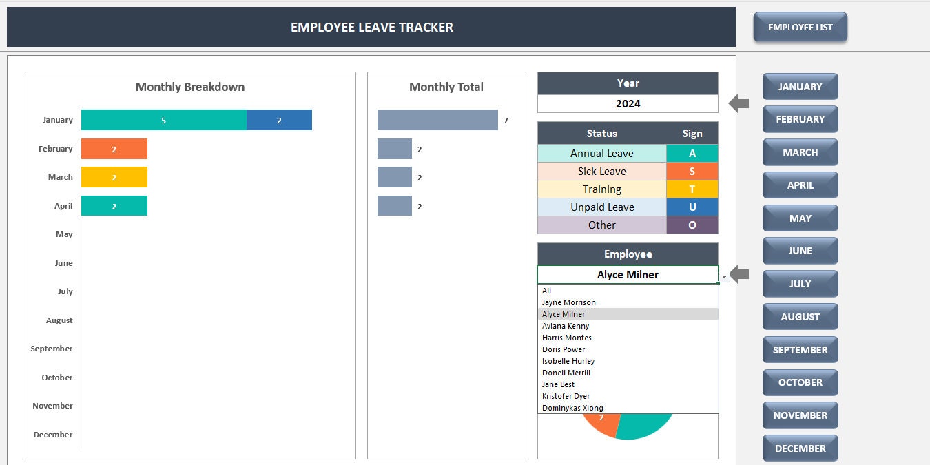 Employee Leave Tracker Excel Template: Absence Management, Time off ...
