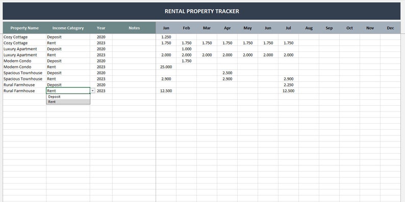 Rental Property Tracker Excel Template Rental Property Bookkeeping Landlord Template Rental ...