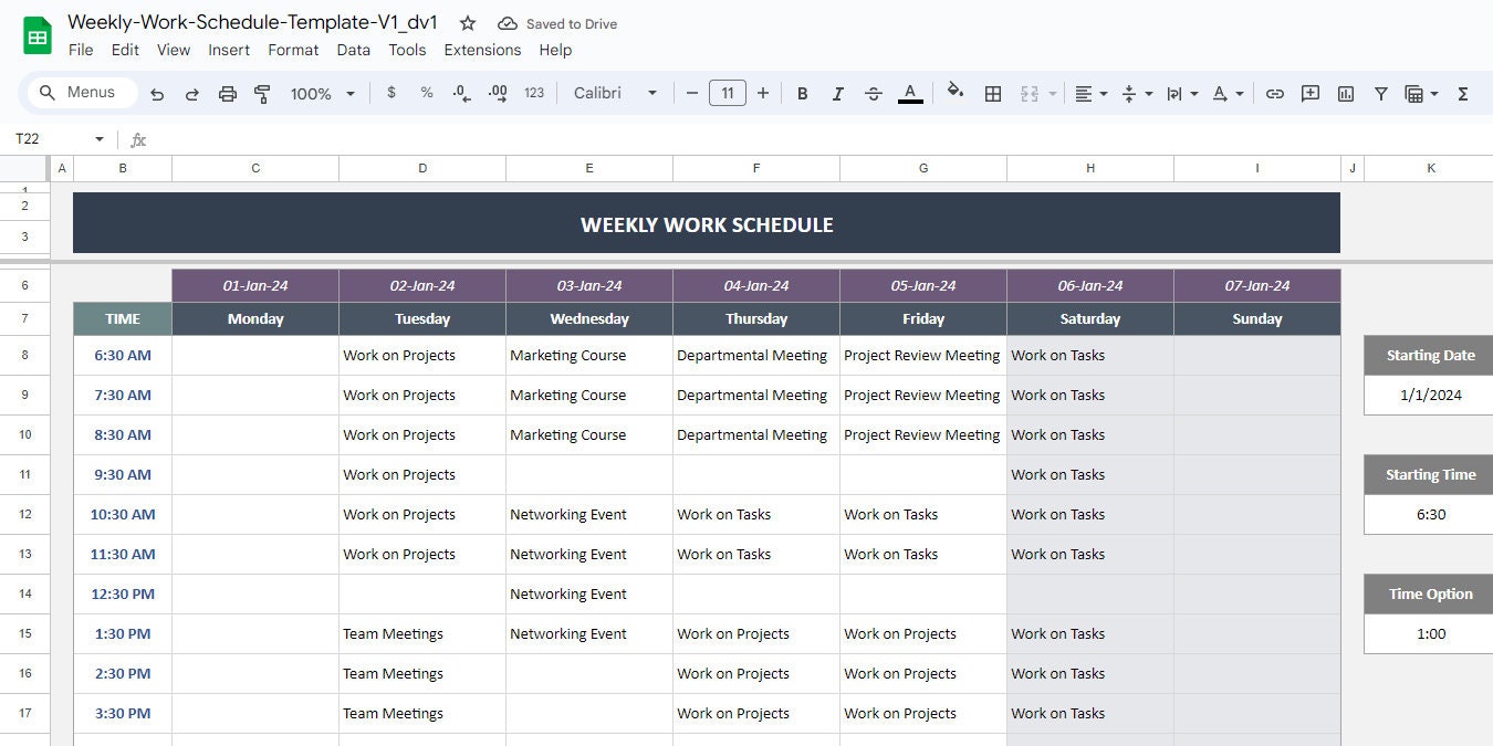 Weekly Work Schedule: Google Sheets Template - Etsy