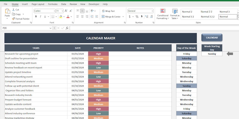 Calendar Maker Excel Template Digital Calendar Calendar Planner Digital ...