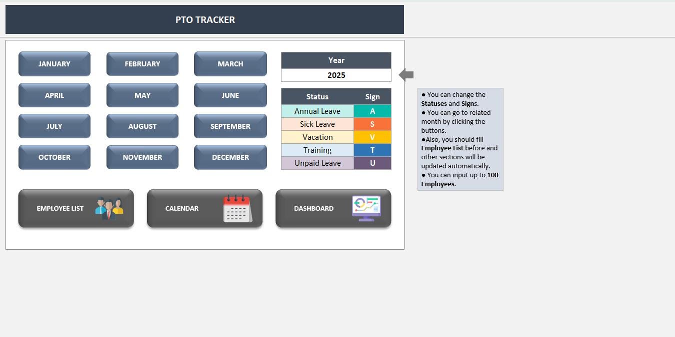 PTO Tracker Excel Template | Employee Leave Tracker | Vacation Planner ...