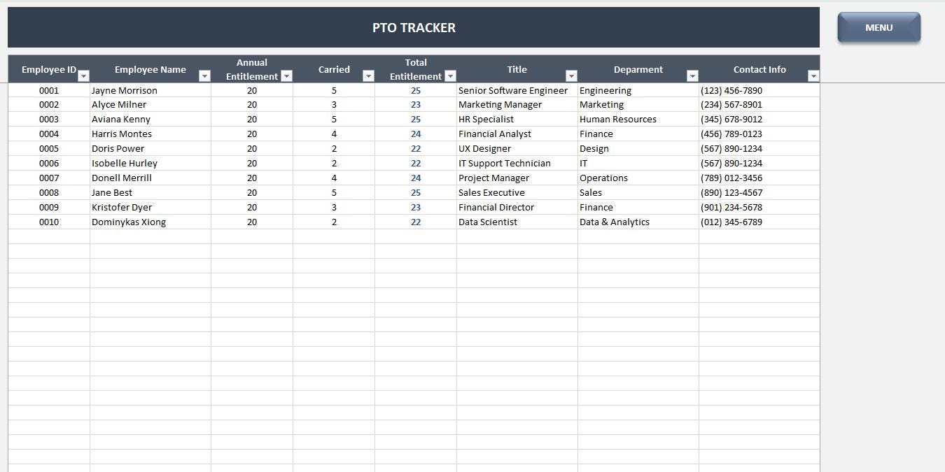 PTO Tracker Excel Template: Employee Leave Calendar, Absence Management ...