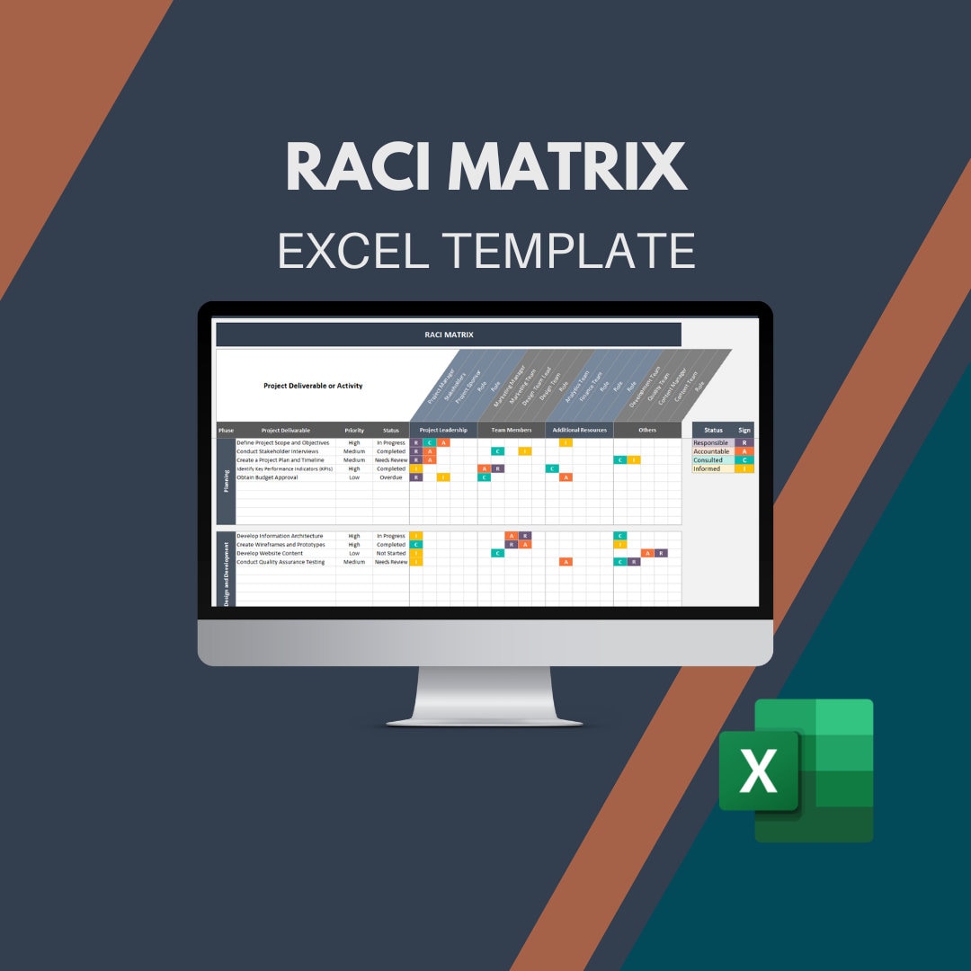 RACI Matrix Excel Template: Responsibility Assignment Chart (instant ...